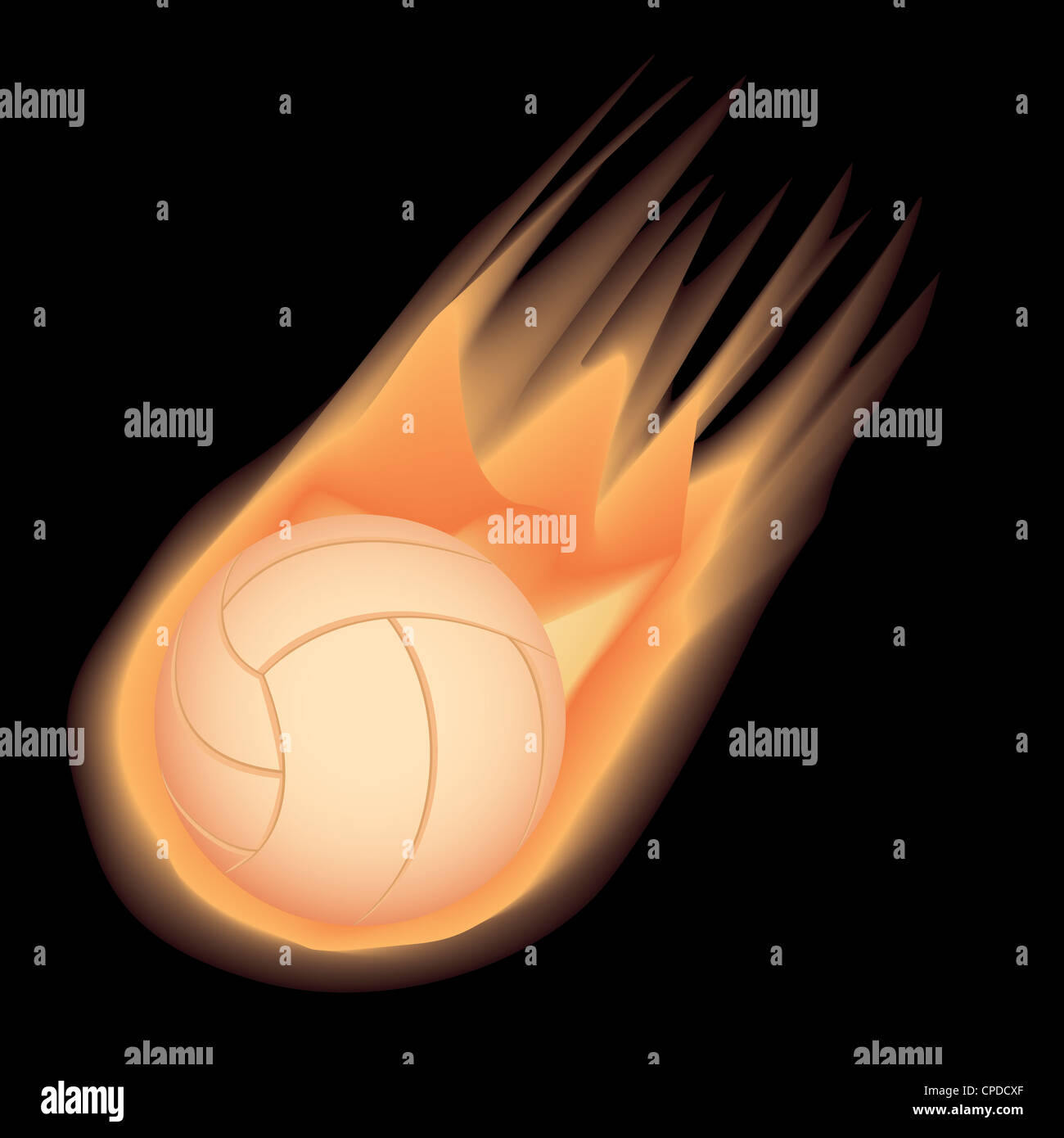 illustration of highly rendered fire-effect volleyball, isolated in ...