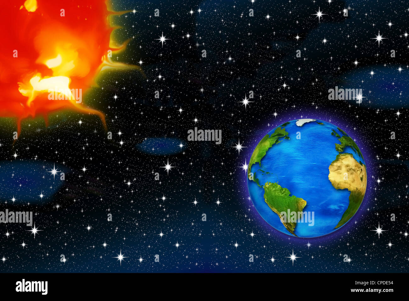 planet earth and the sun on a background of stars for air space Stock ...