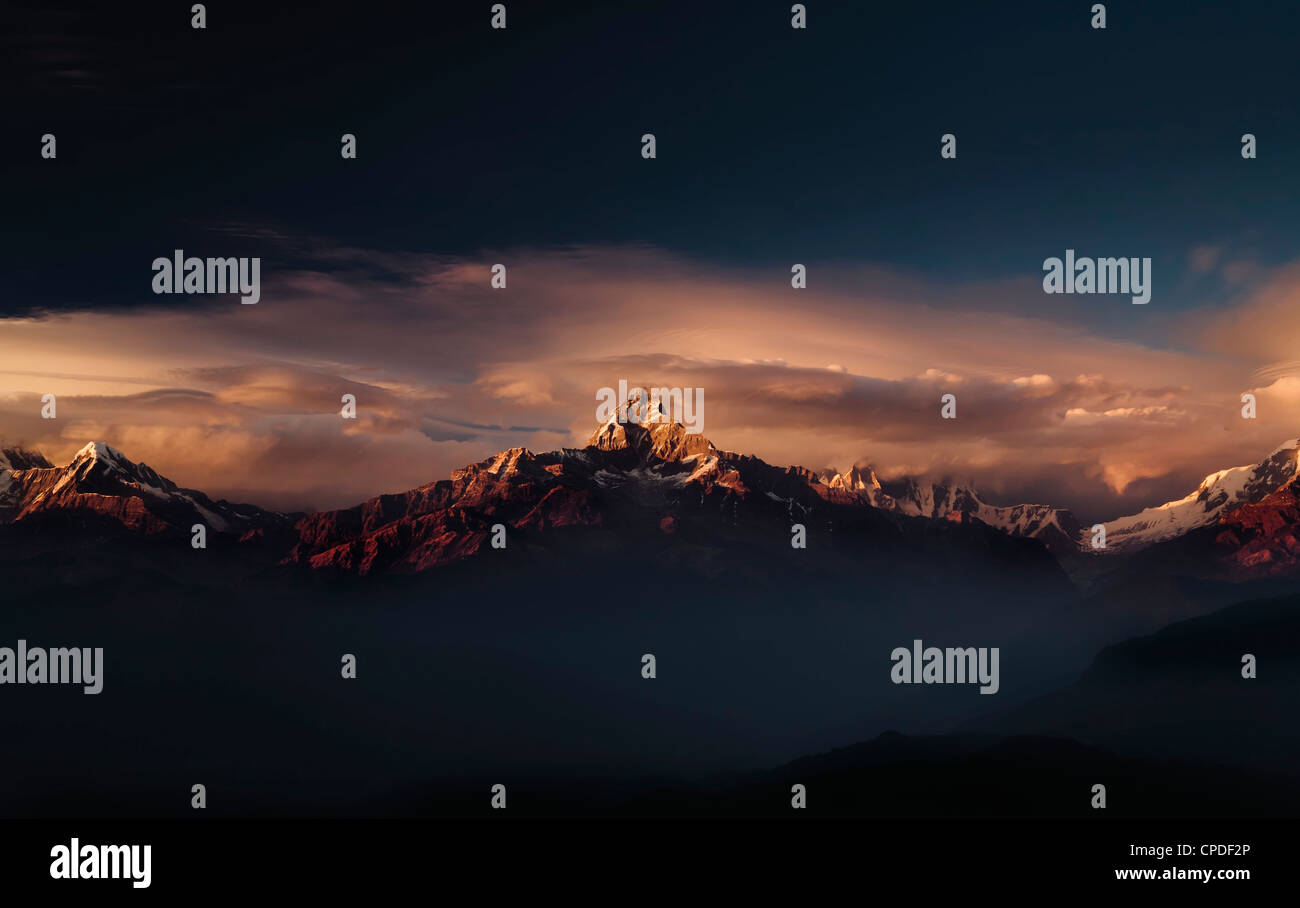 Machapuchare (Machhapuchhre) (Fish Tail) mountain, in the Annapurna ...