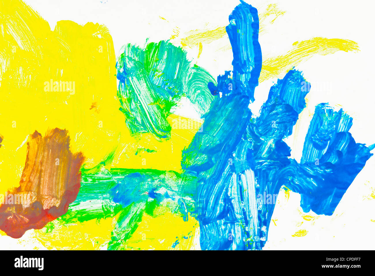 Blue-yellow contrast childlike watercolor drawing Stock Photo - Alamy