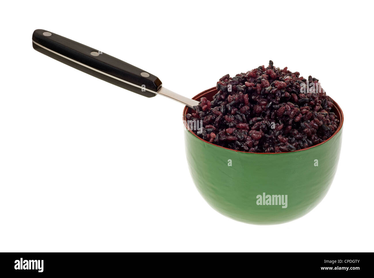 Black pearl rice in bowl with fork Stock Photo - Alamy