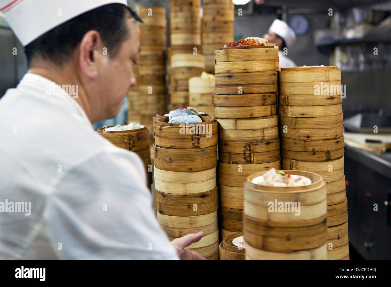 Dim sum preparation in a restaurant kitchen in Hong Kong, China, Asia ...