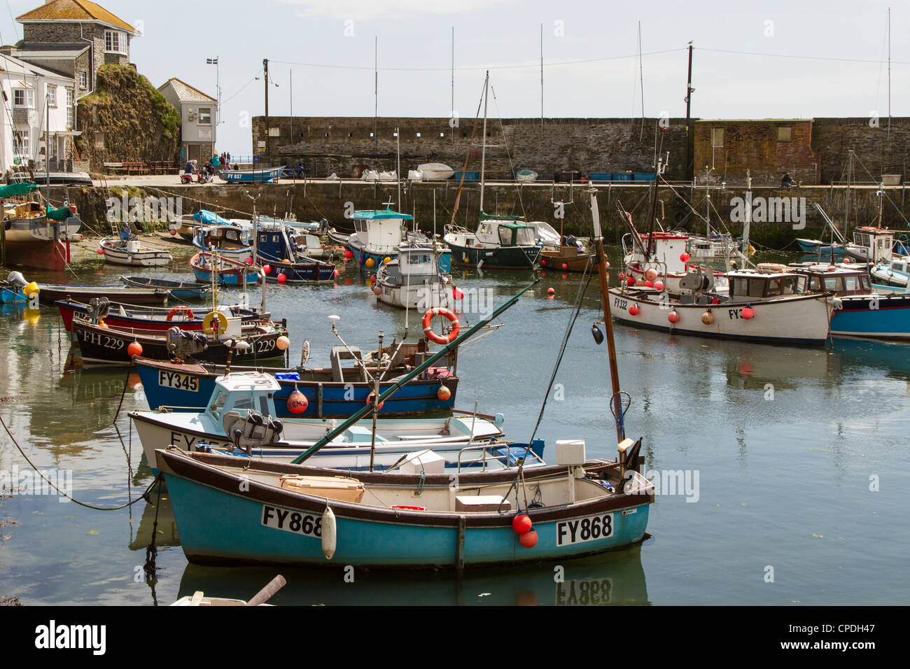 Harbour views of the quaint Cornish fishing port of Mevagissey Stock ...