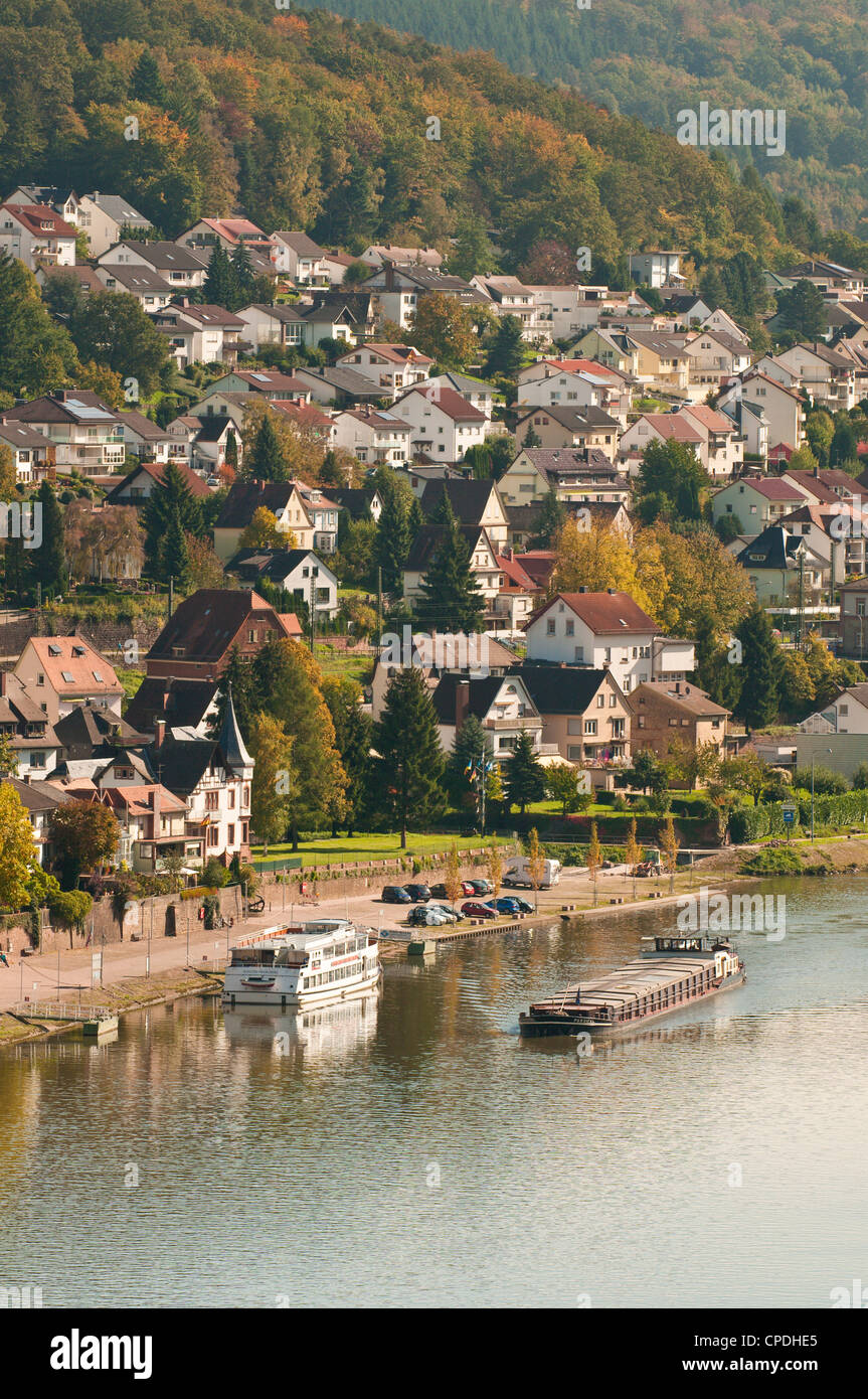 View of the Neckar River and Neckarsteinach from Hinterburg Castle ...