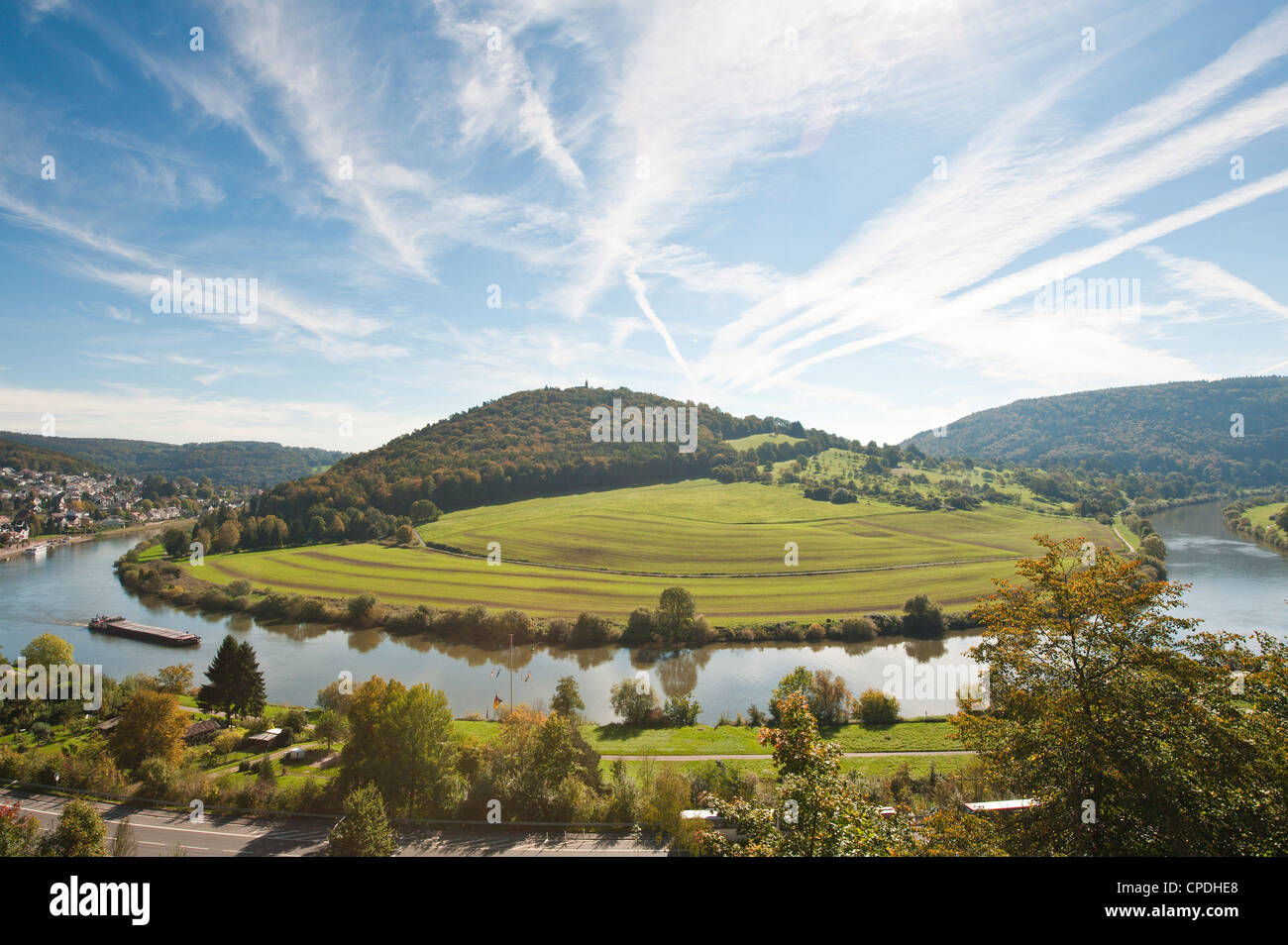 View of the Neckar River and Neckarsteinach from Hinterburg Castle ...