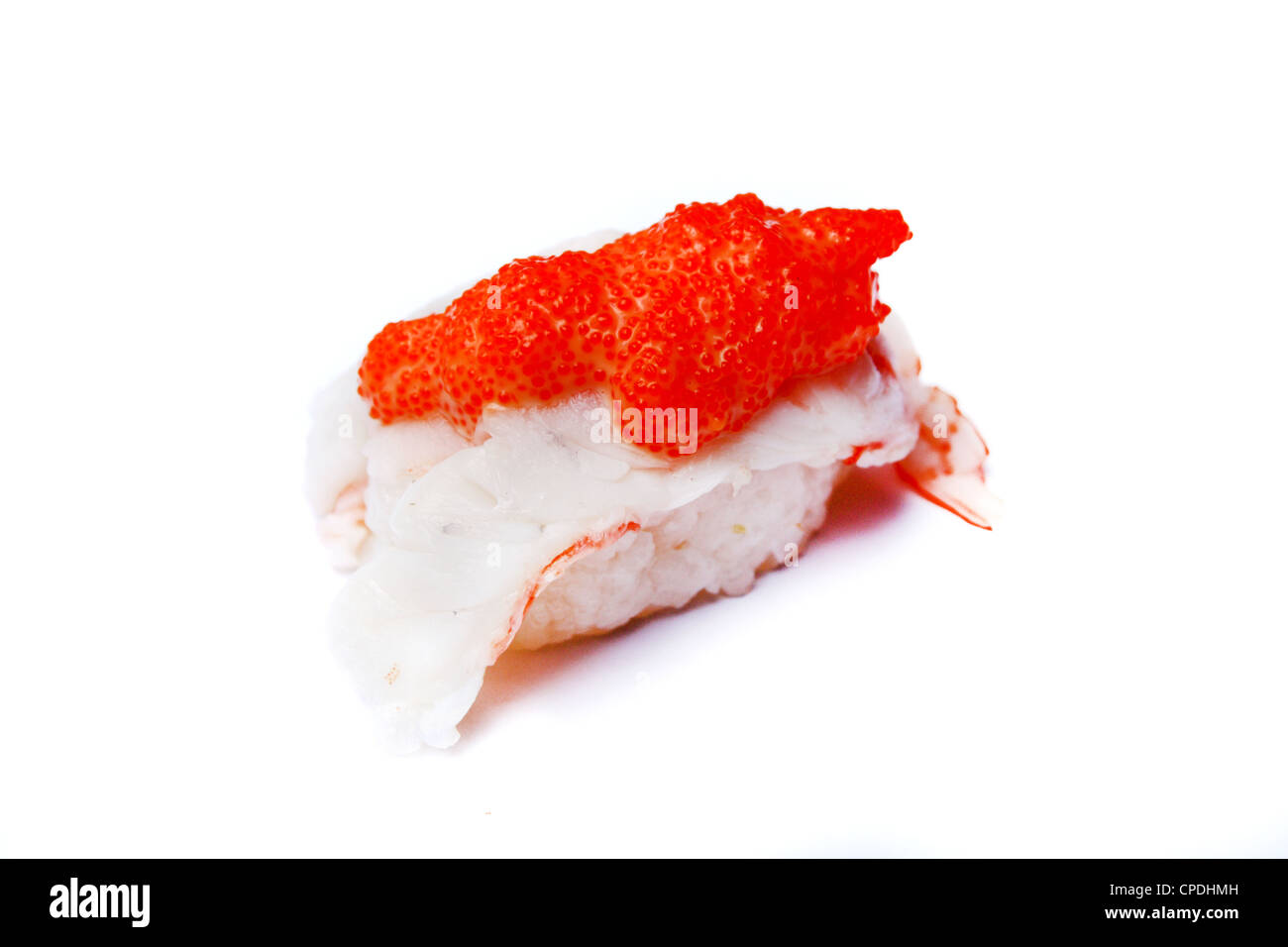 Prawn or shrimp nigiri sushi with flying fish egg Stock Photo - Alamy