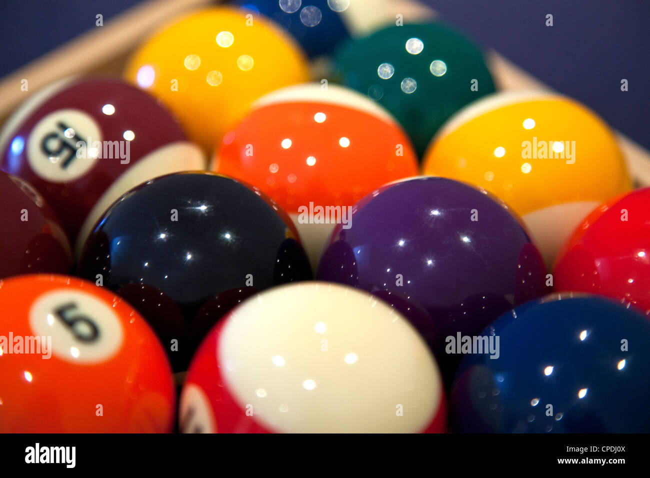 Pool Balls on Blue Pool Table Stock Photo - Alamy