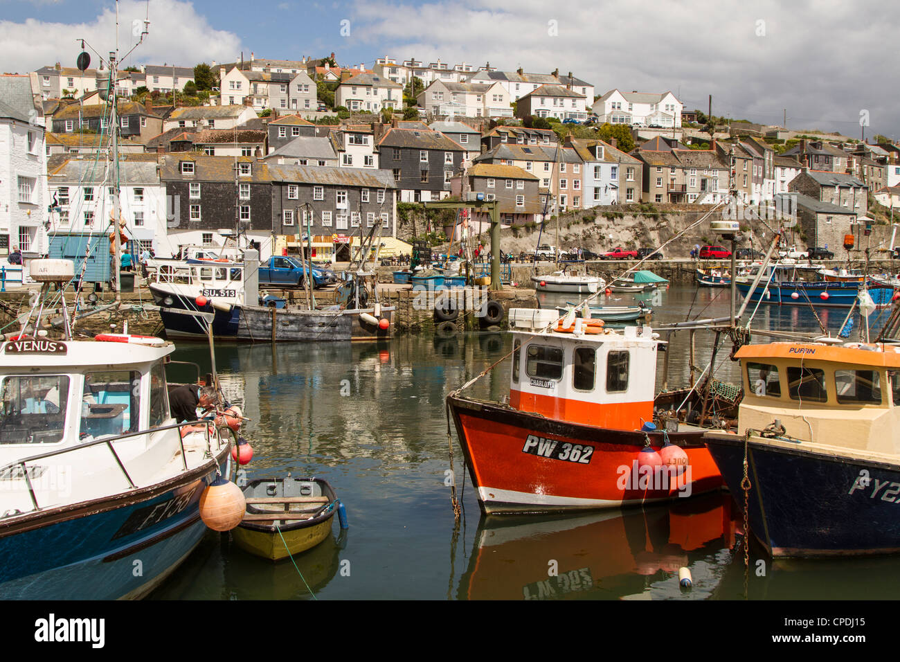 Harbour views of the quaint Cornish fishing port of Mevagissey Stock ...