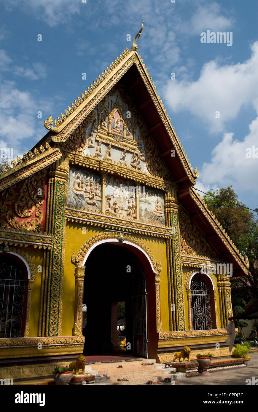 Decorative facade, Wat Si Muang, Vientiane, Laos, Indochina, Southeast ...