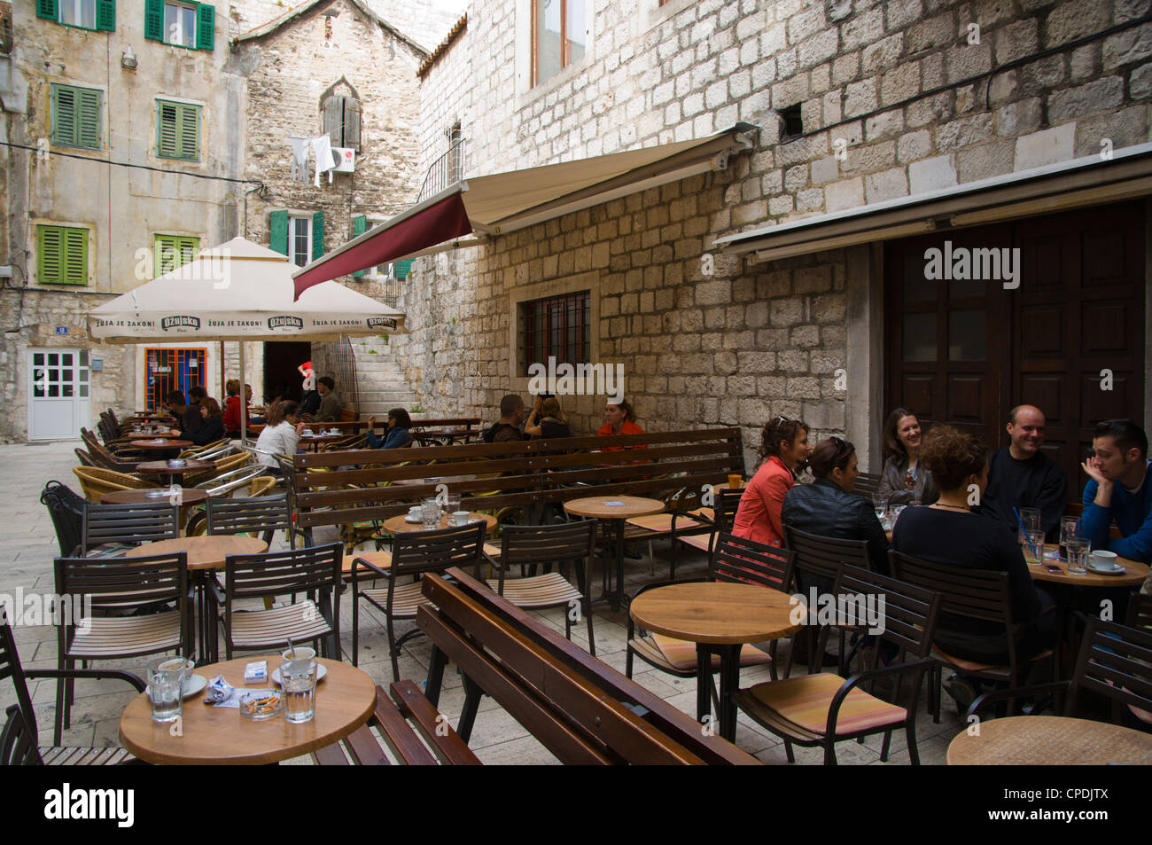 Cafe terraces Grad the old town Split Dalmatian coast Croatia Europe ...