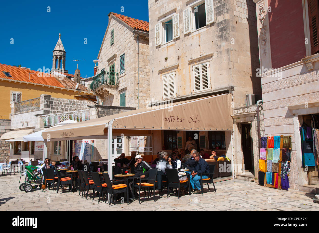 Cafe terrace Trg Svetog Stjepana main square Hvar town Hvar Island ...