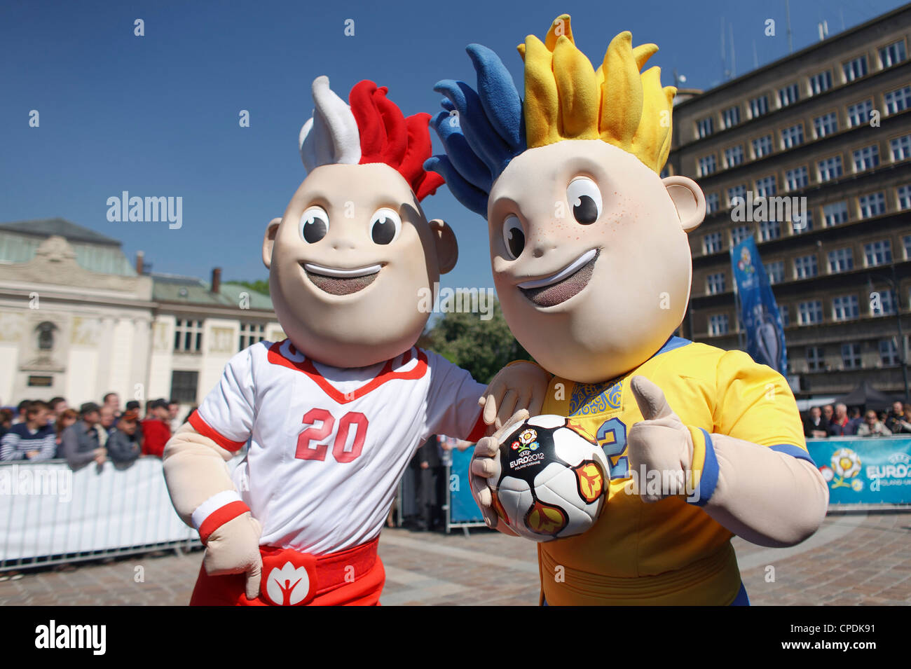 Slavek and Slavko, mascots of EURO 2012 in Krakow, Poland, May 9, 2012 ...
