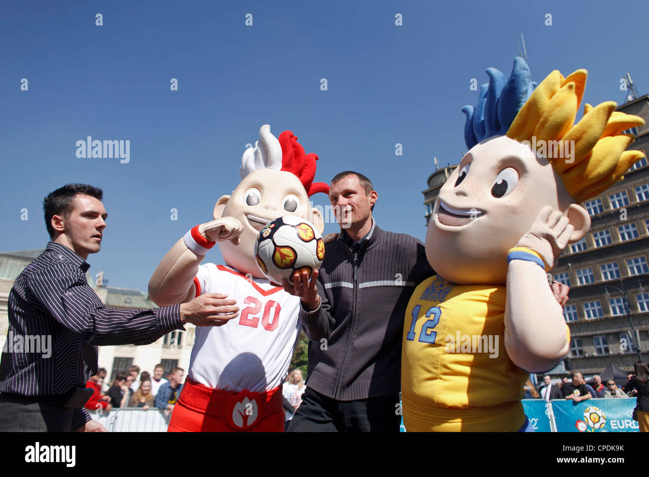 Slavek and Slavko, mascots of EURO 2012 in Krakow, Poland, May 9, 2012 ...