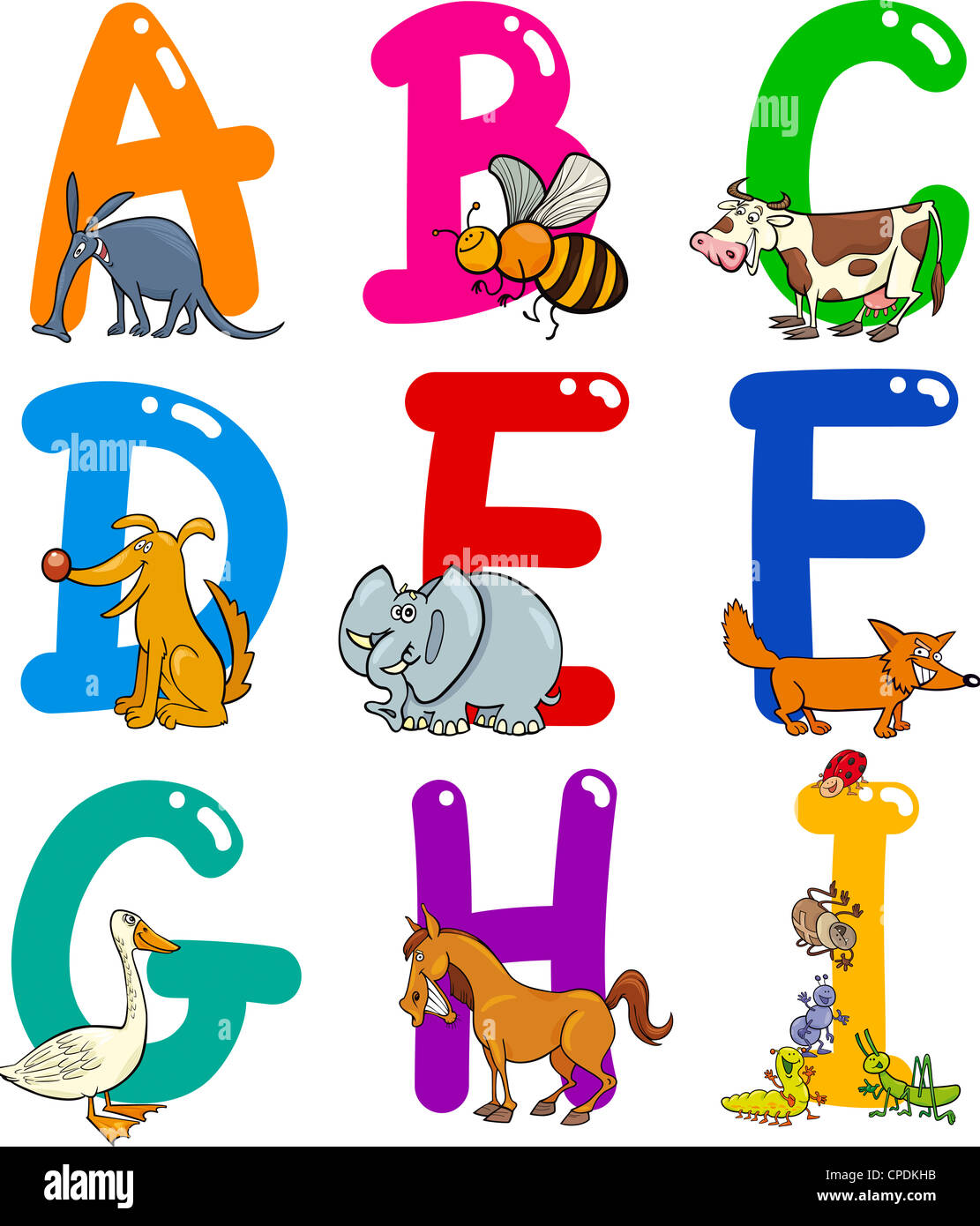 Cartoon Colorful Alphabet Set with Funny Animals Stock Photo - Alamy