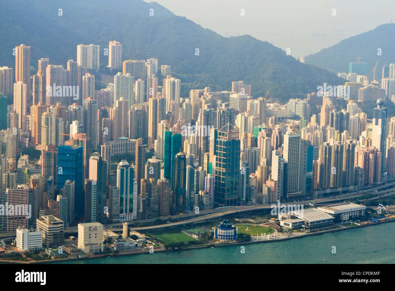 High view of the Hong Kong Island skyline and Victoria Harbour, Hong ...