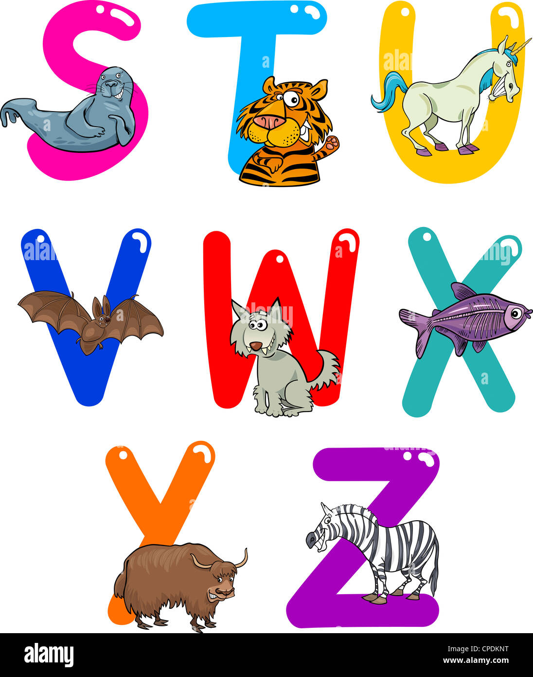 Cartoon Colorful Alphabet Set with Funny Animals Stock Photo - Alamy