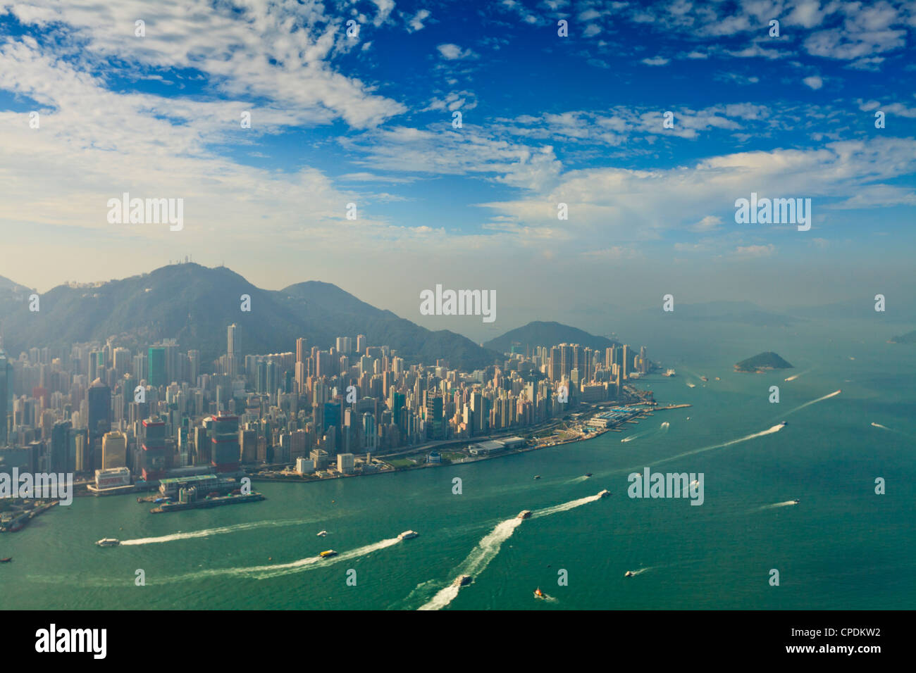 High view of the Hong Kong Island skyline and Victoria harbour, Hong ...