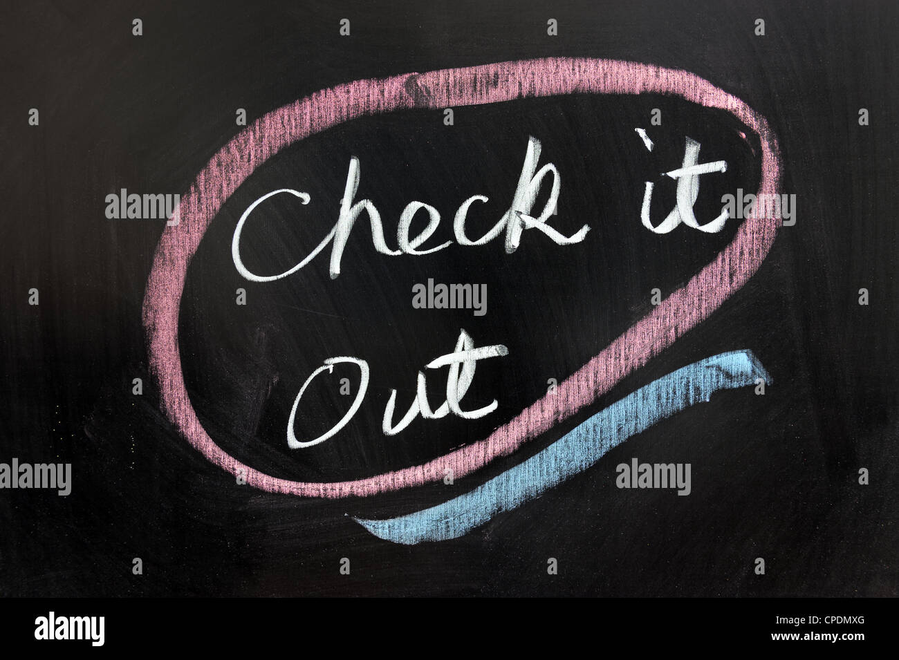 "Check it out" words written on the chalkboard Stock Photo - Alamy