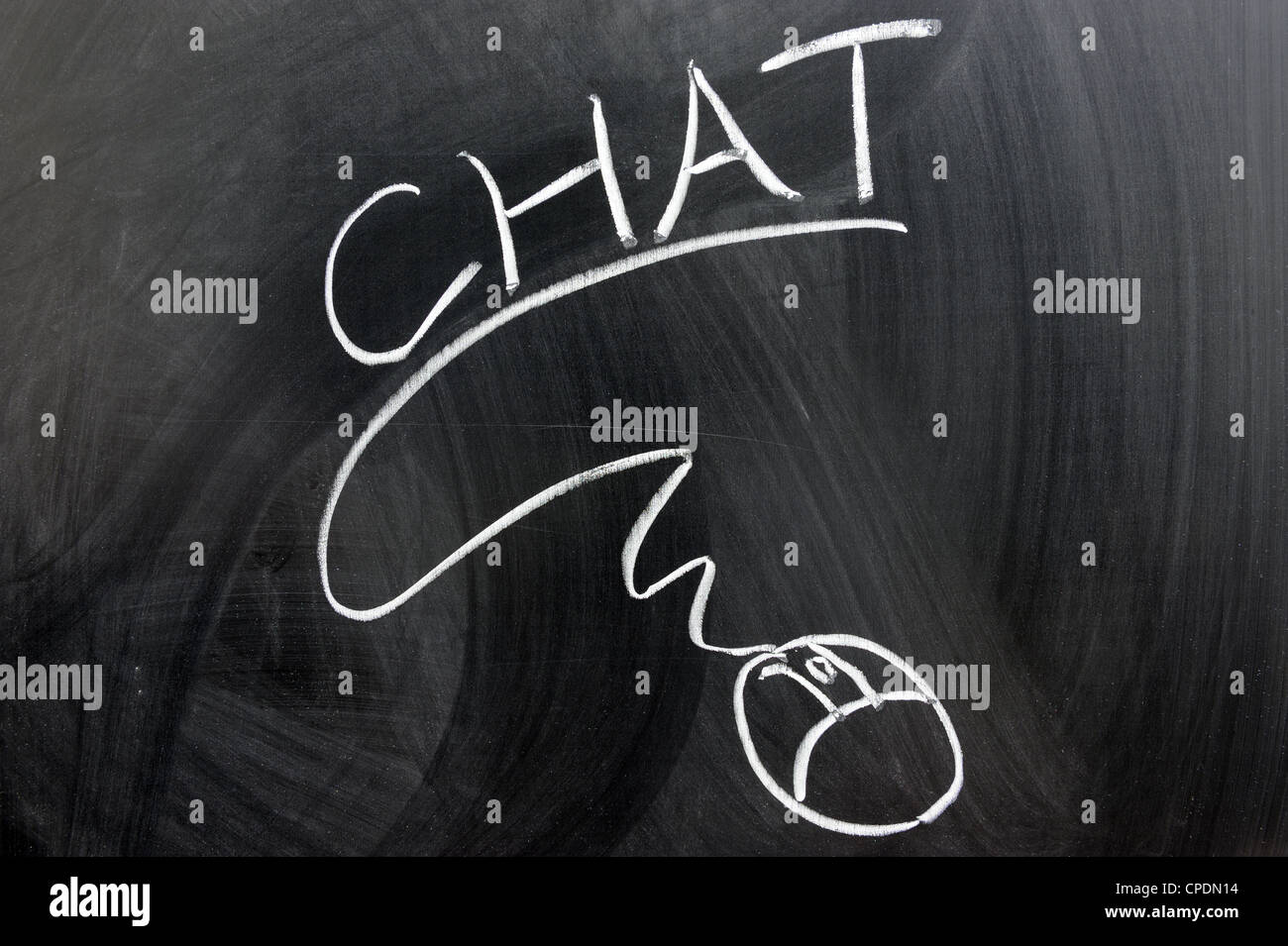 Chat word and computer mouse written on the chalkboard Stock Photo - Alamy