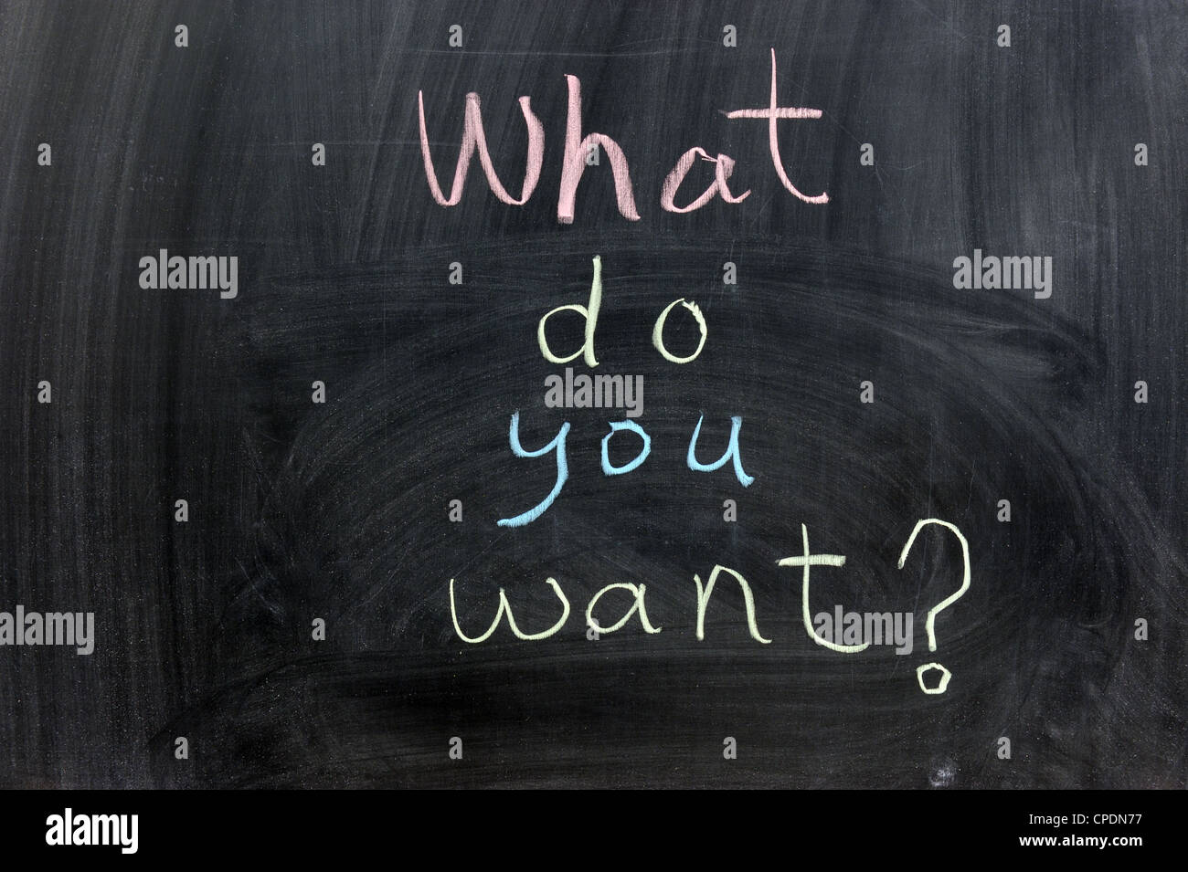 What do you want words written on chalkboard Stock Photo - Alamy