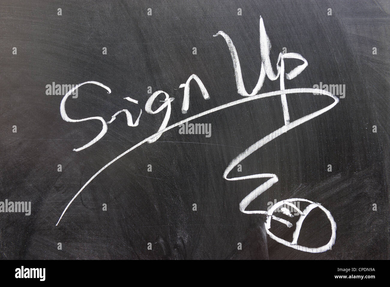 Sign up word and mouse sign drawn on chalkboard Stock Photo - Alamy