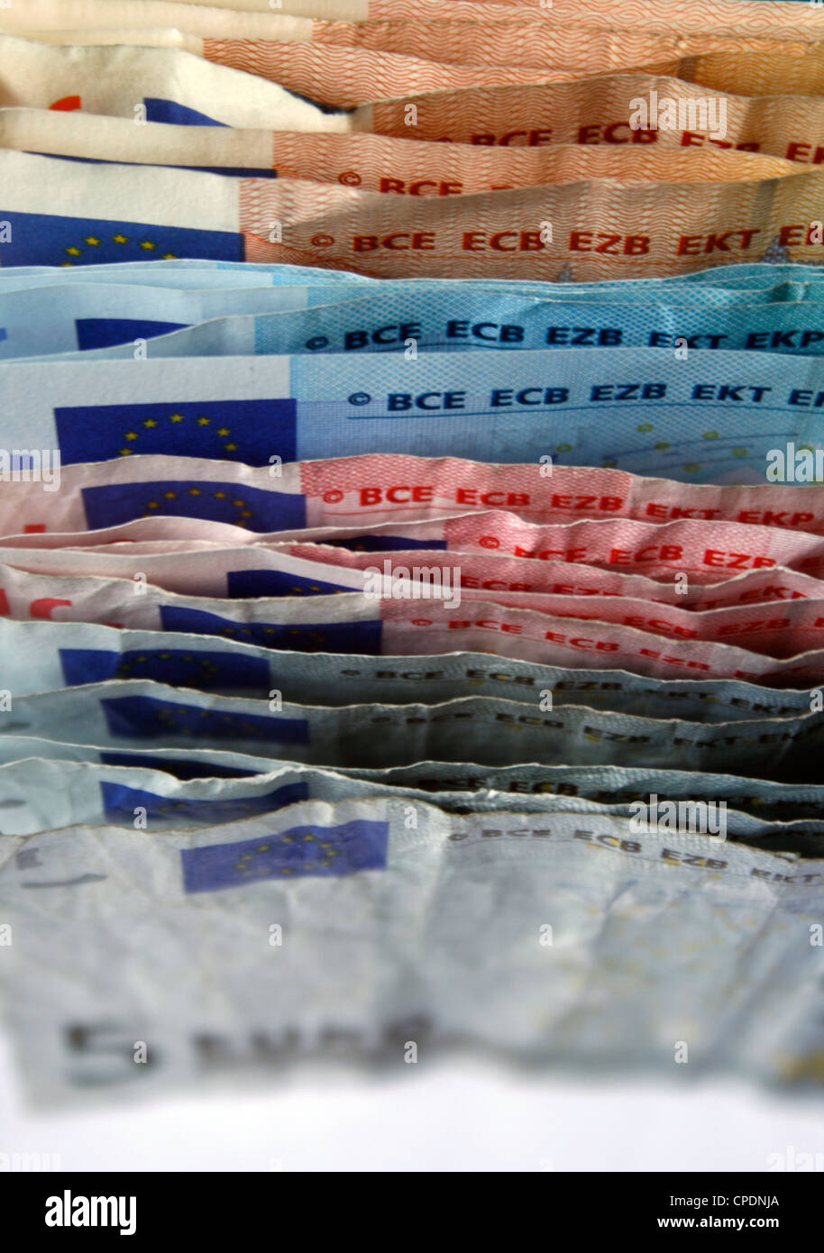 Close-up of euro notes top edges. Variety of denominations Stock Photo ...