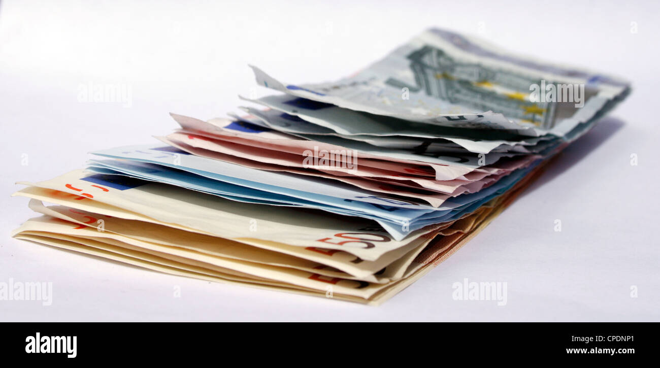 Stack of euro notes, variety of denominations with drop shadow Stock ...