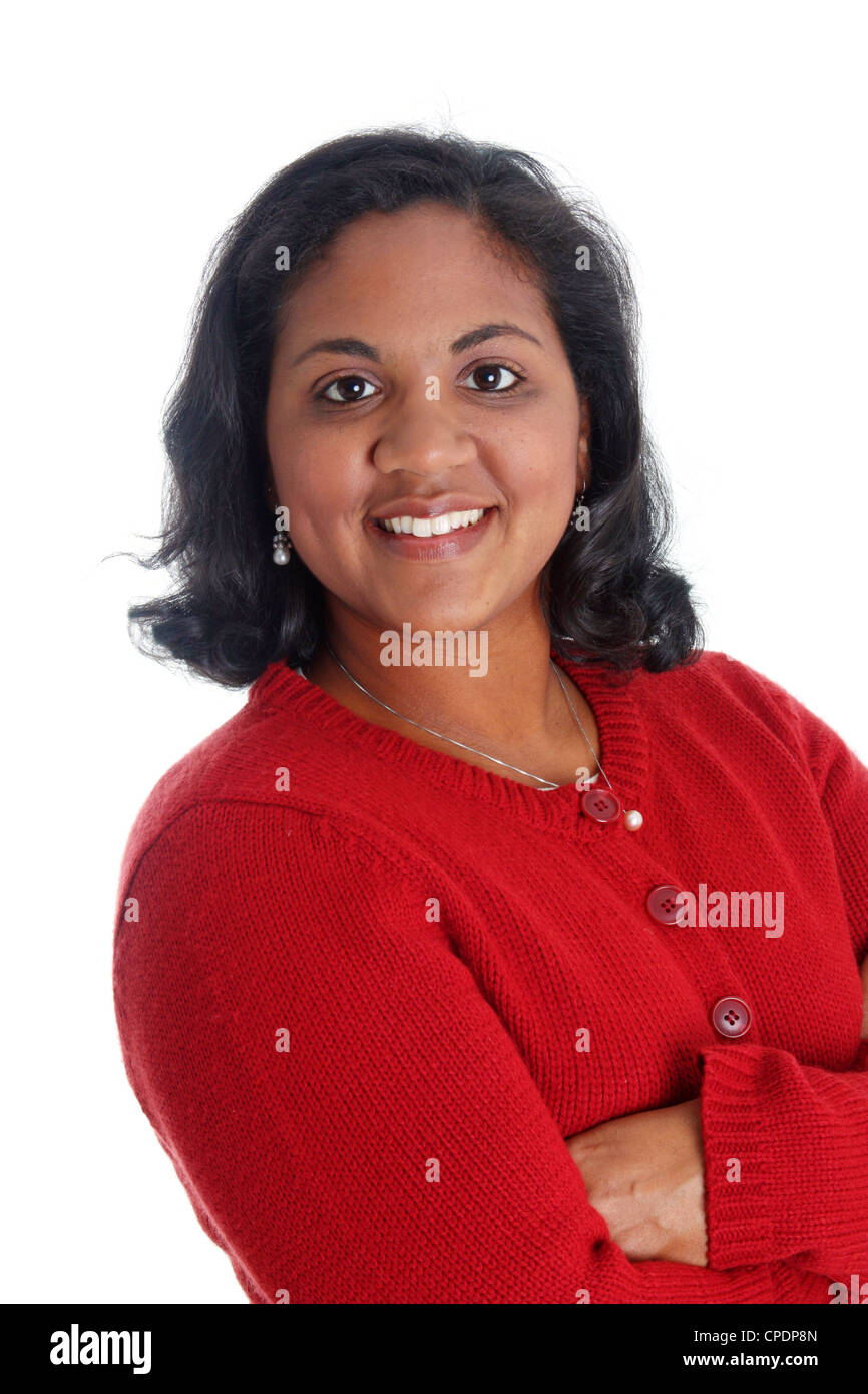 Portrait of a minority woman on white background Stock Photo - Alamy