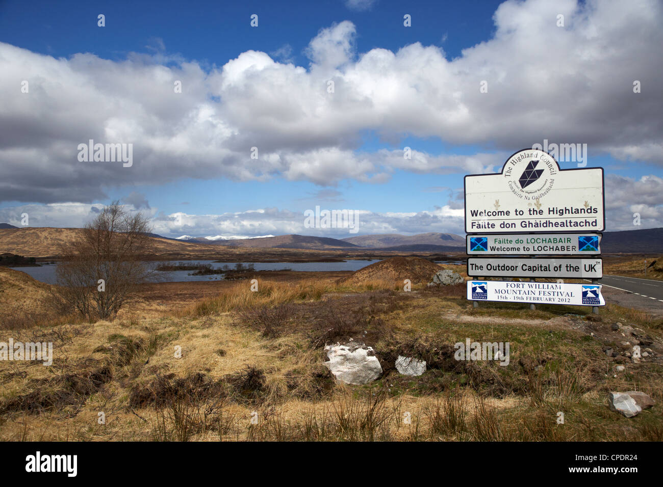 welcome to the highlands sign on the A82 in lochaber in Scotland UK ...