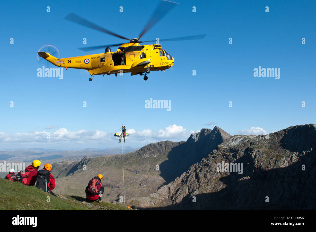 Sea King Helicopter from RAF Valley, assisted by Mountain Rescue Teams ...