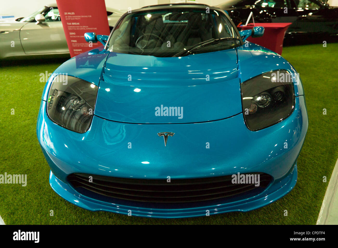 Front view of the first generation, Tesler Roadster, on display at ...