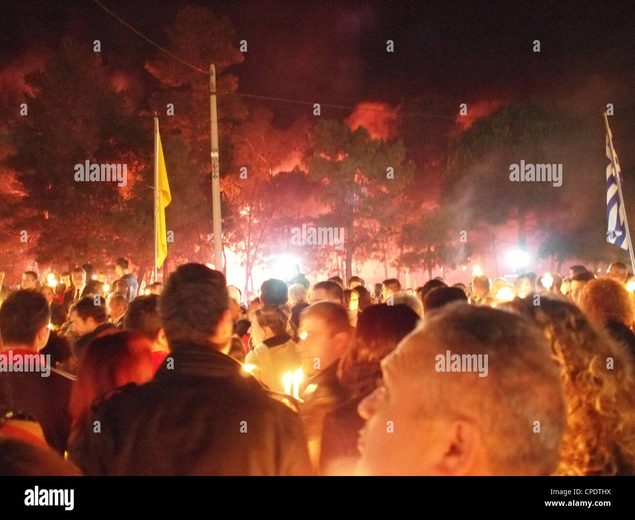 Fireworks released at midnight, Greek Easter 2012 Stock Photo - Alamy