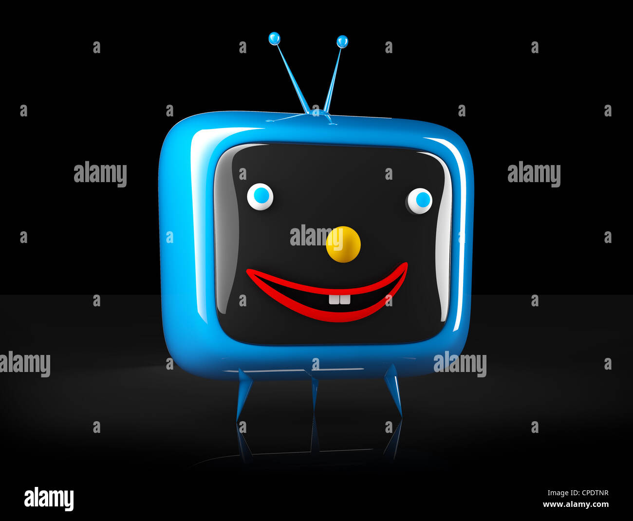 Funny cartoon tv character on black background Stock Photo - Alamy