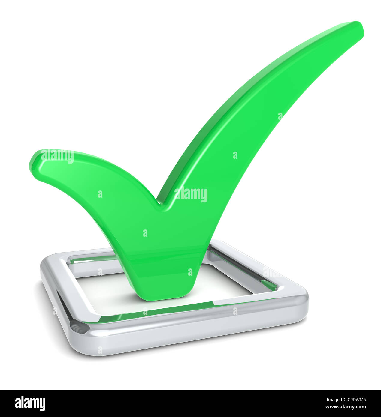 Check Mark in Check Box. Green and metal Stock Photo - Alamy