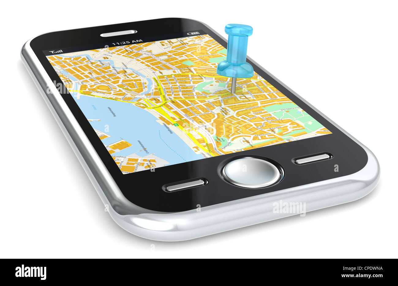 Black Smartphone with a GPS map. Blue Pushpin Stock Photo - Alamy