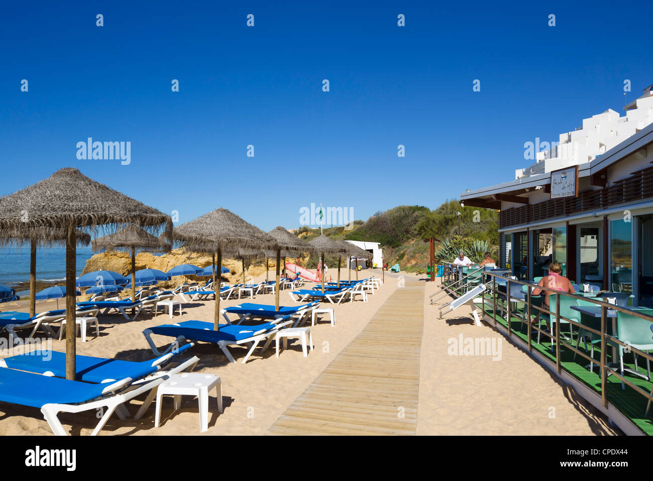Beach cafe outside the Clube Praia da Oura, Praia da Oura, Albufeira ...