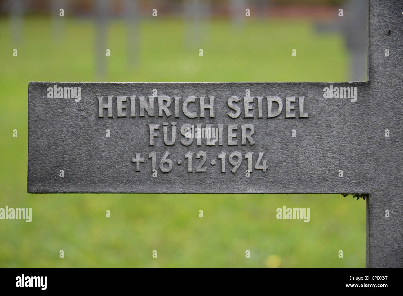 Name of a German soldier engraved on the arm of a cross in the German ...