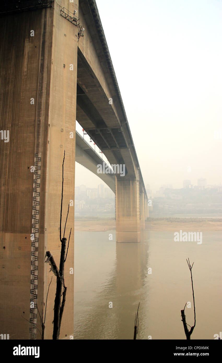 A view from under the Bridge Shibanpo over the Yangtze. It was built ...