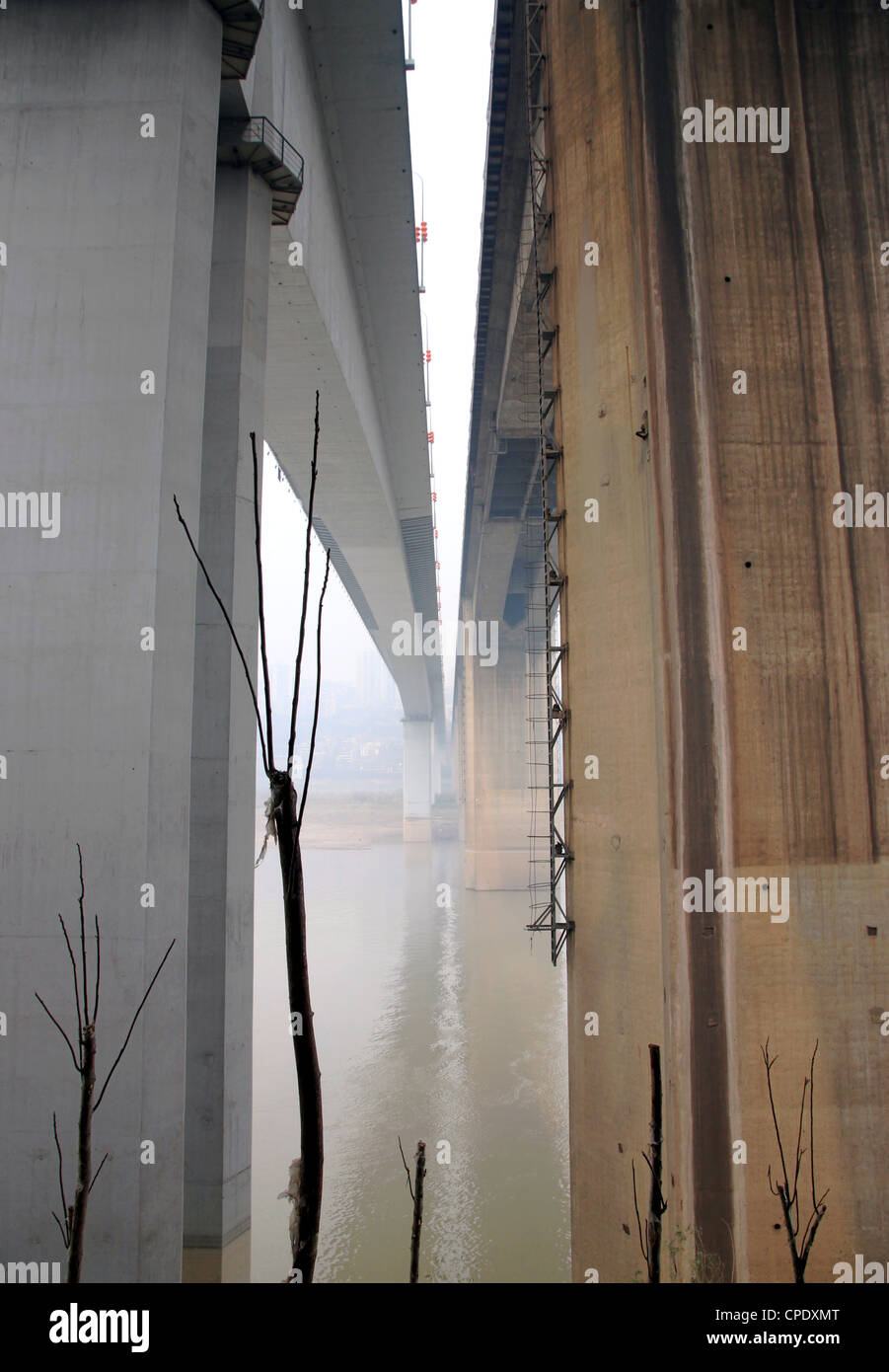 A view from under the Bridge Shibanpo over the Yangtze. It was built ...