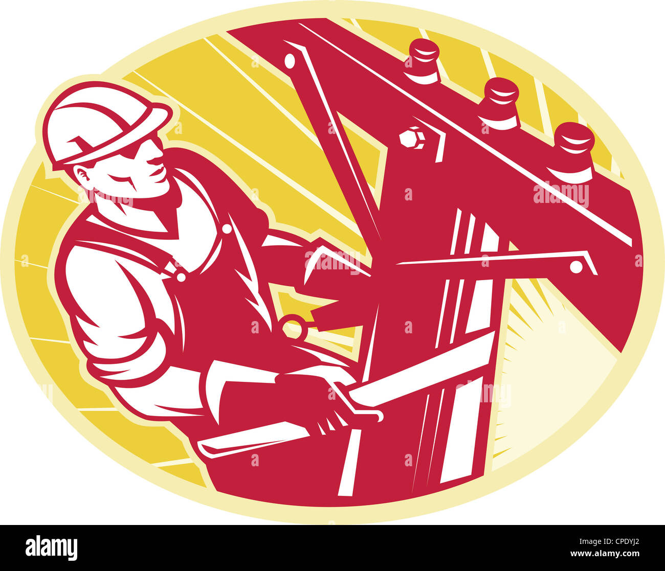 power lineman electrician utility electric pole worker retro Stock ...