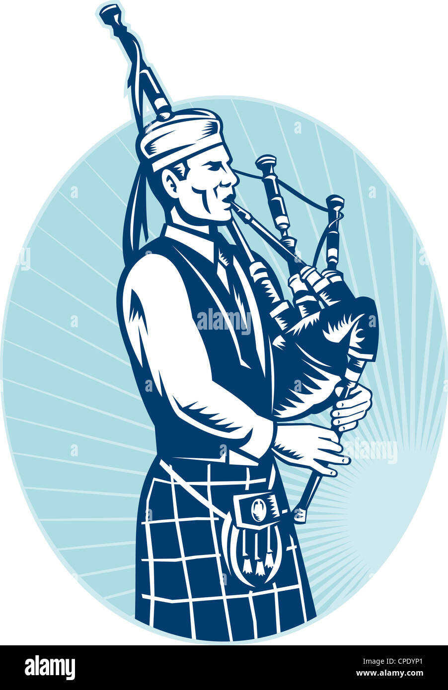 illustration of a bagpiper playing Scottish Highlands Bagpipes done in ...