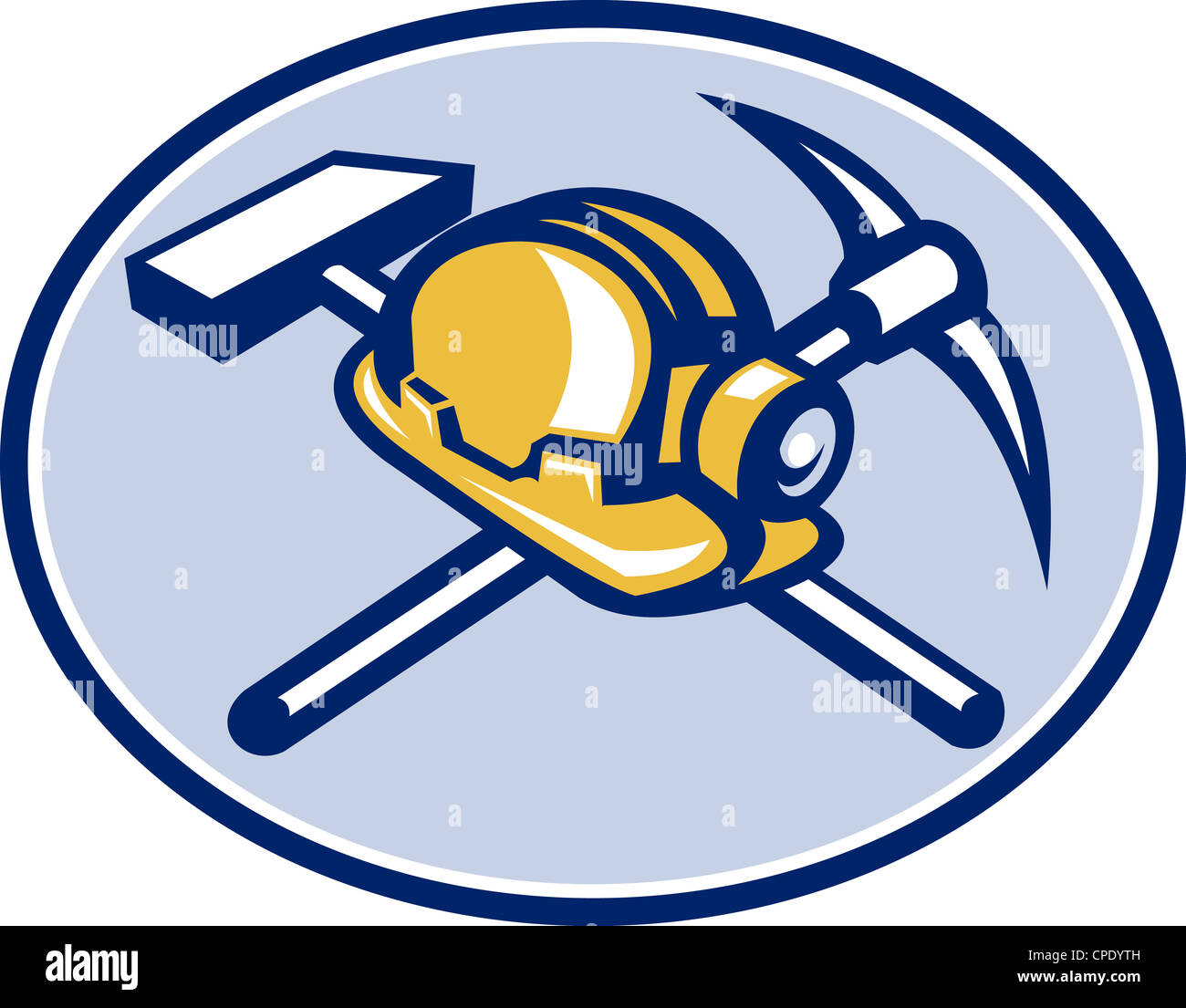 Illustration of a coal miner's hardhat with crossed pick axe and sledge ...