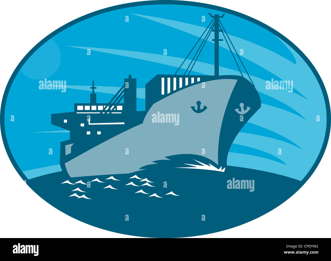 Illustration of a container cargo freighter ship sailing on sea done in ...