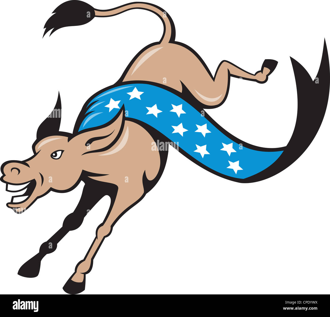 Cartoon illustration of a donkey jackass jumping leaping with stars ...