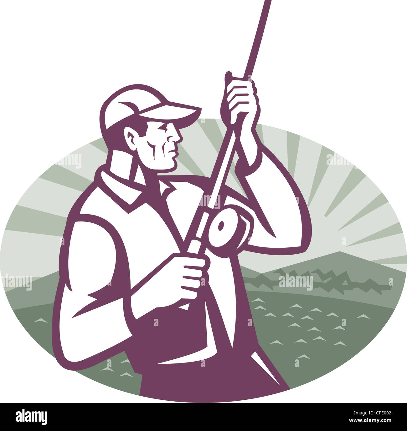 Illustration of a fly fisherman fishing rod reeling viewed from side ...