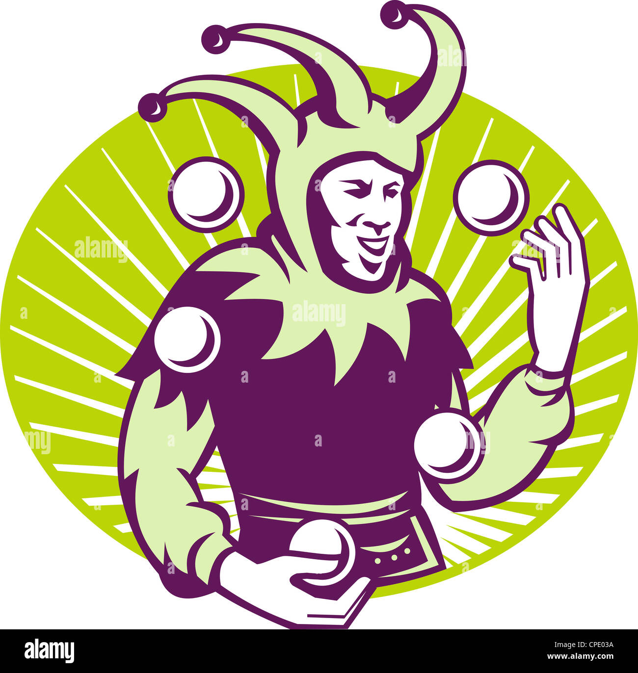 Illustration of a vintage jester juggler juggling balls set inside ...