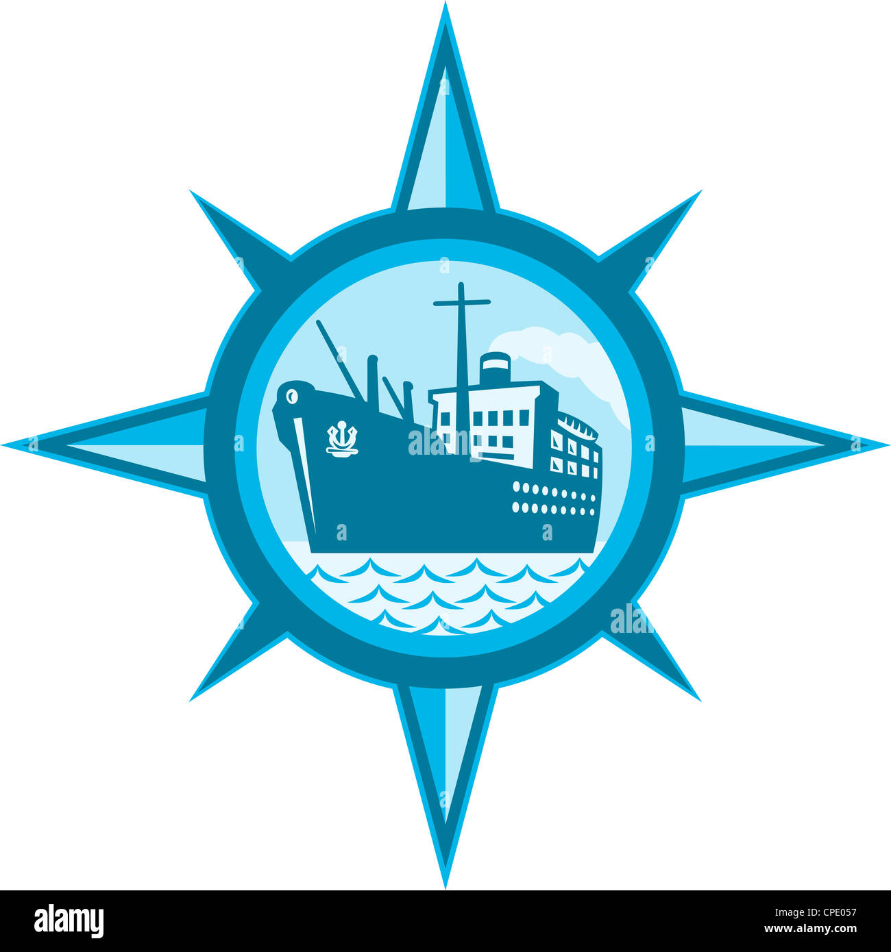 Illustration of a passenger boat cargo ship ocean liner sailing at sea ...