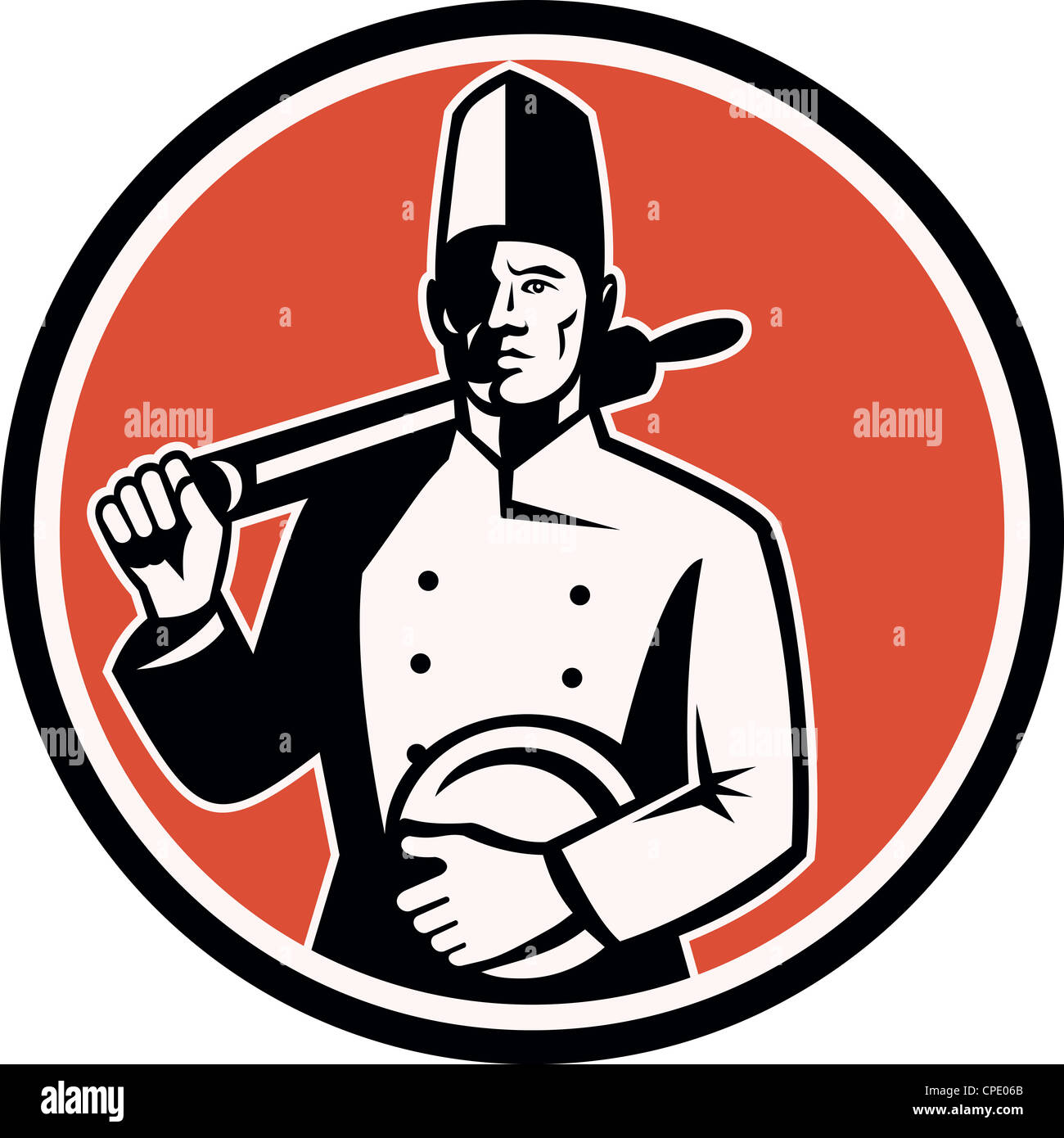 Illustration of a cook chef baker with roller facing front set inside ...