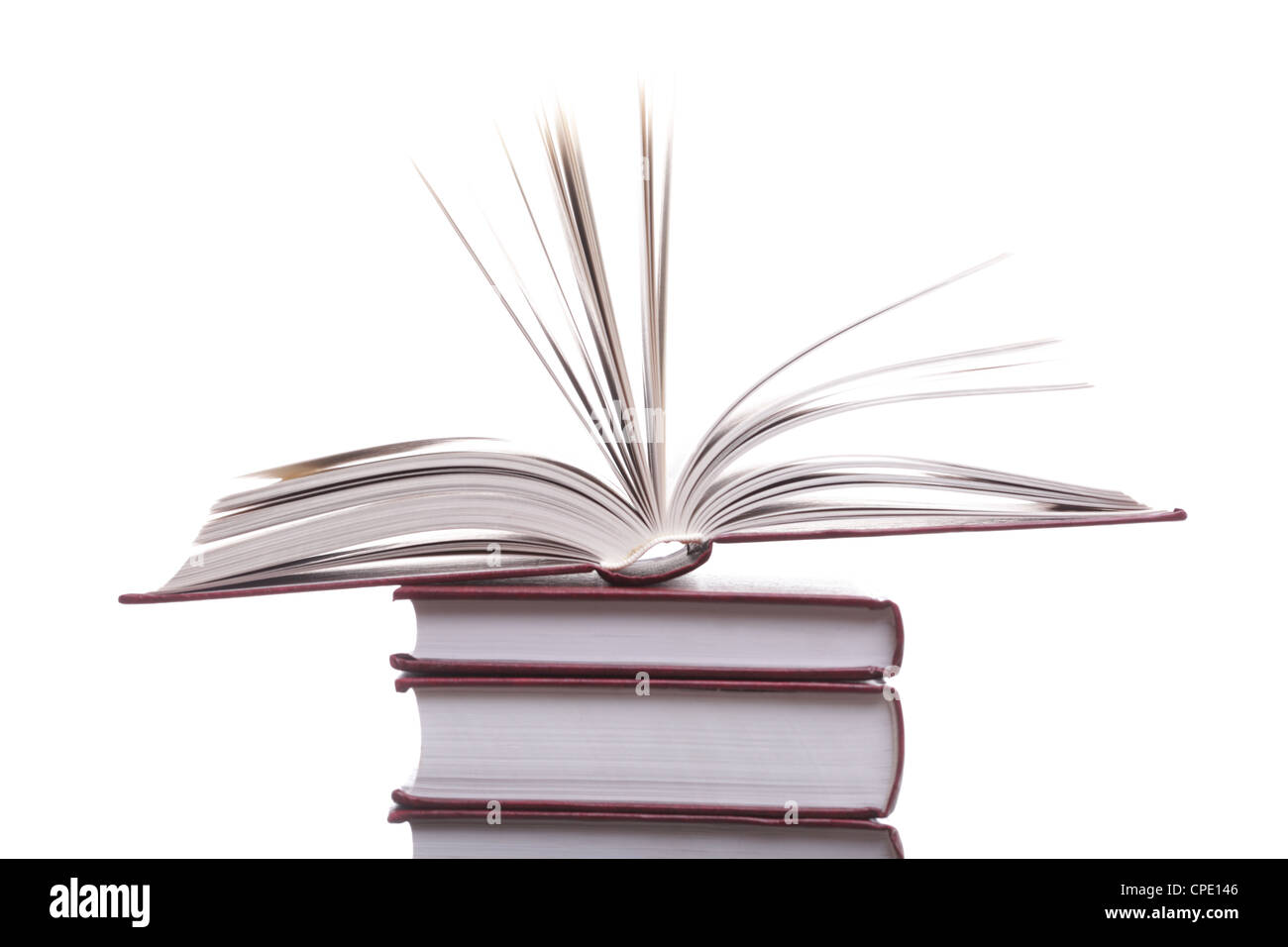 Isolated on white stack red book library object Stock Photo - Alamy