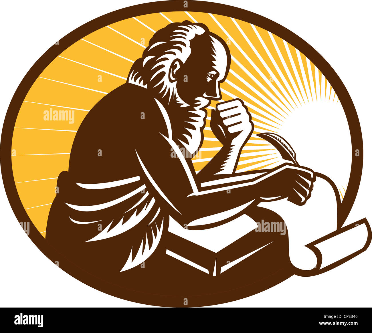 Illustration of an St. Jerome old male saint writing using quill pen on ...
